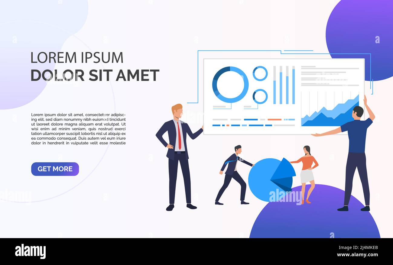 Data analysis white presentation illustration. People analyze big data ...