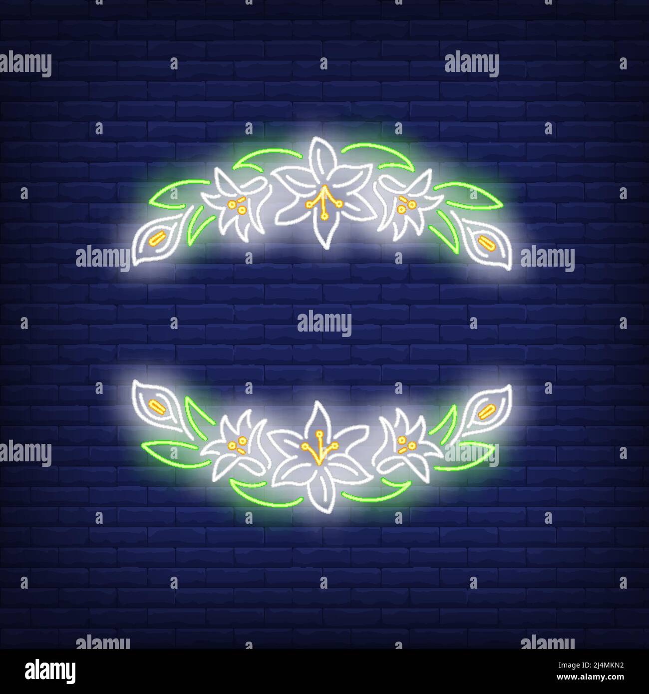 Beautiful floral frame neon sign. Summer, holiday, decor design. Night ...