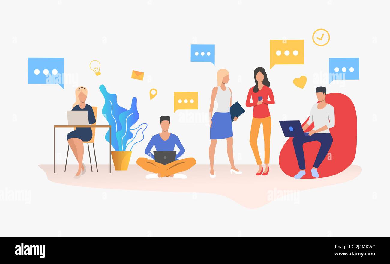 People using digital devices in modern office. Workplace, worker ...