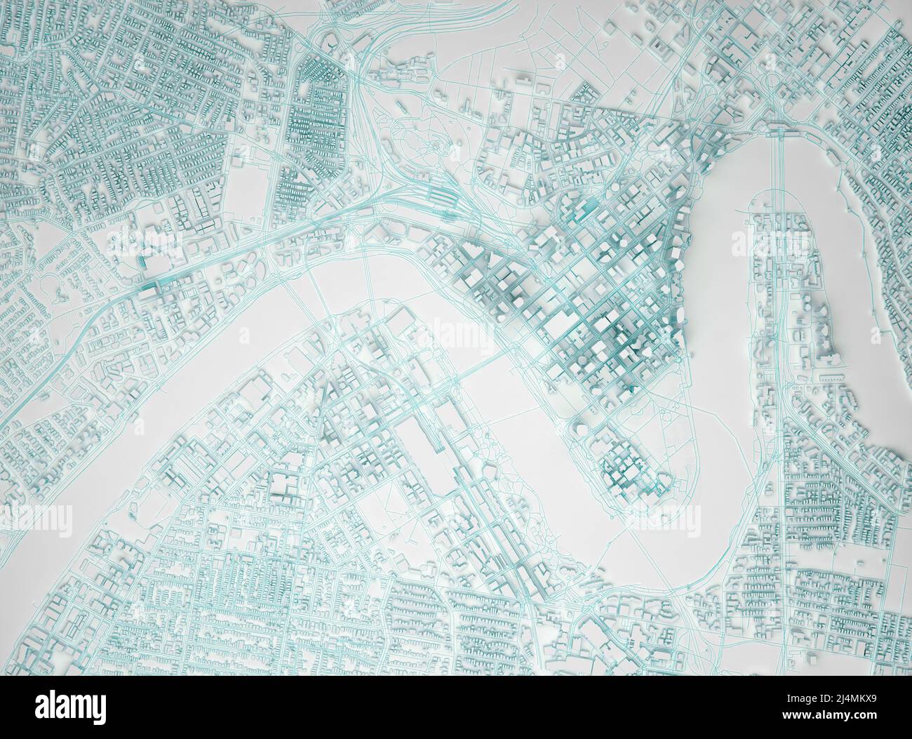 simplified map of the city of brisbane aerial view. 3d rendering Stock ...