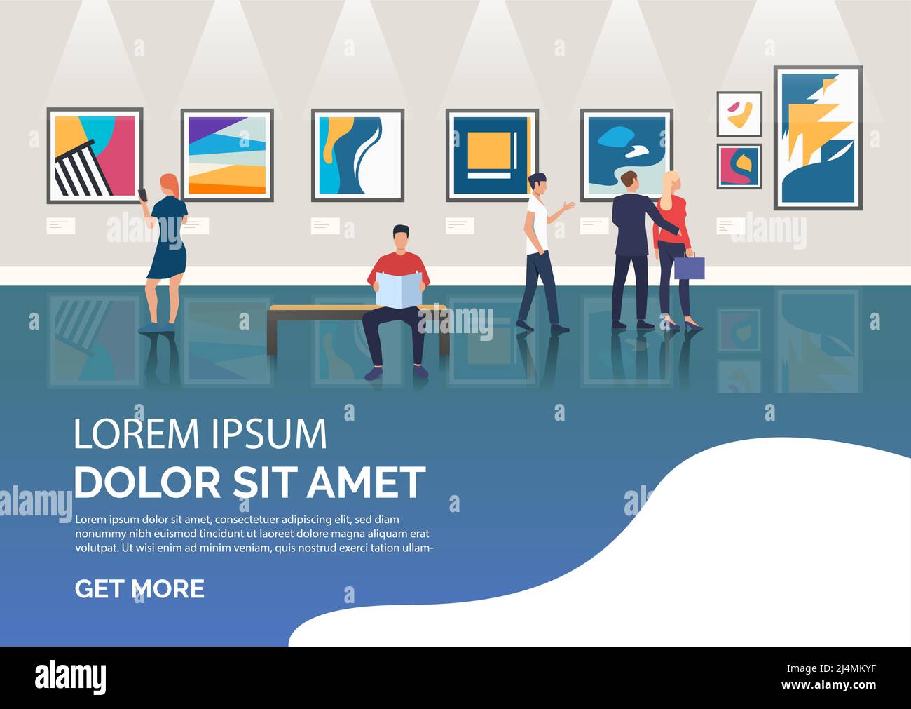 Slide page with people visiting art gallery vector illustration. Art ...