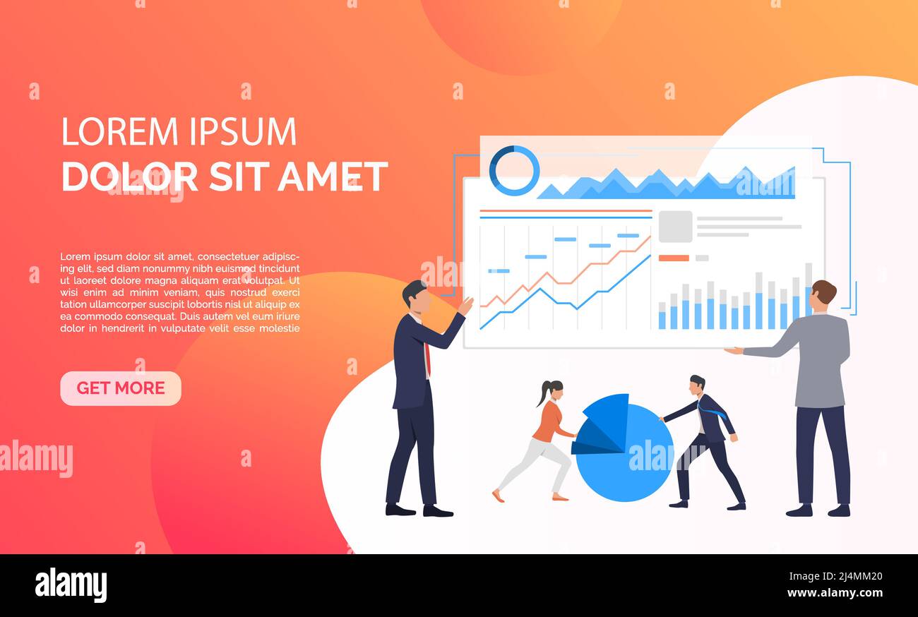 Data analysis orange presentation illustration.People analyze big data ...