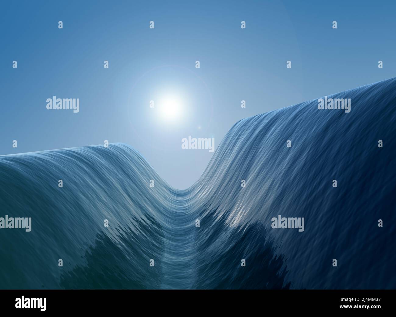 unreal concave ocean surface with horizon. 3d rendering Stock Photo - Alamy