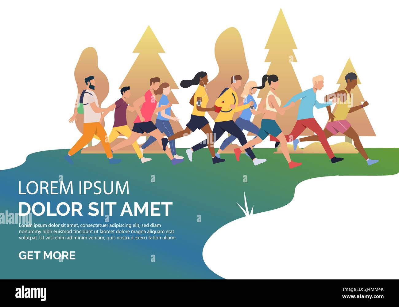 Slide page with people running marathon vector illustration ...