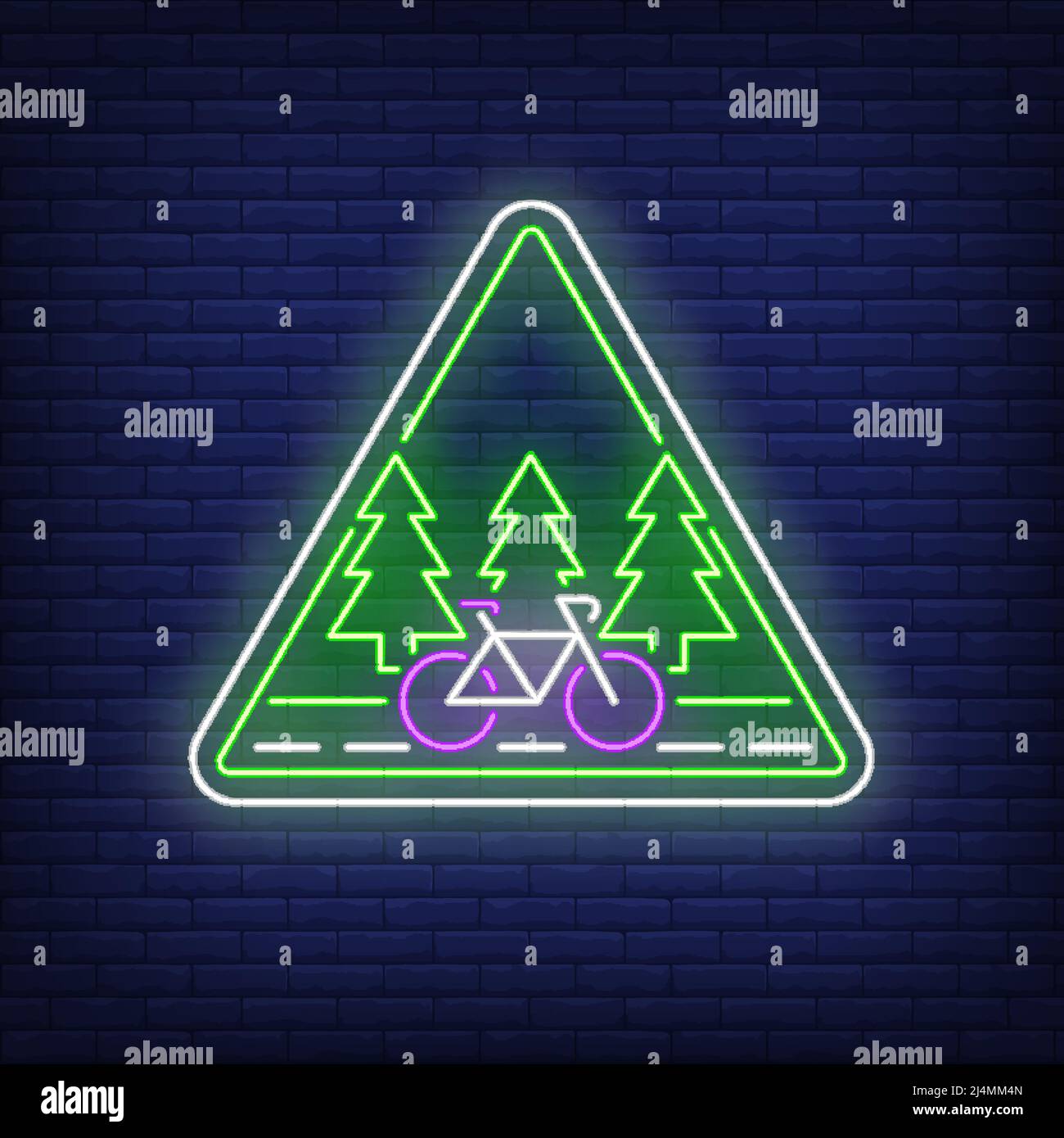 Bike track neon sign. Cycling, woods, forest. Vector illustration in ...