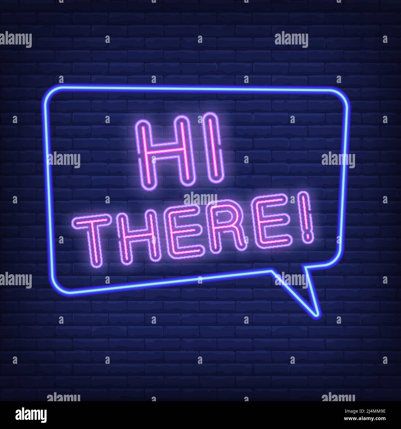 Hi there neon sign. Speech bubble with text. Greeting, welcoming, chat ...