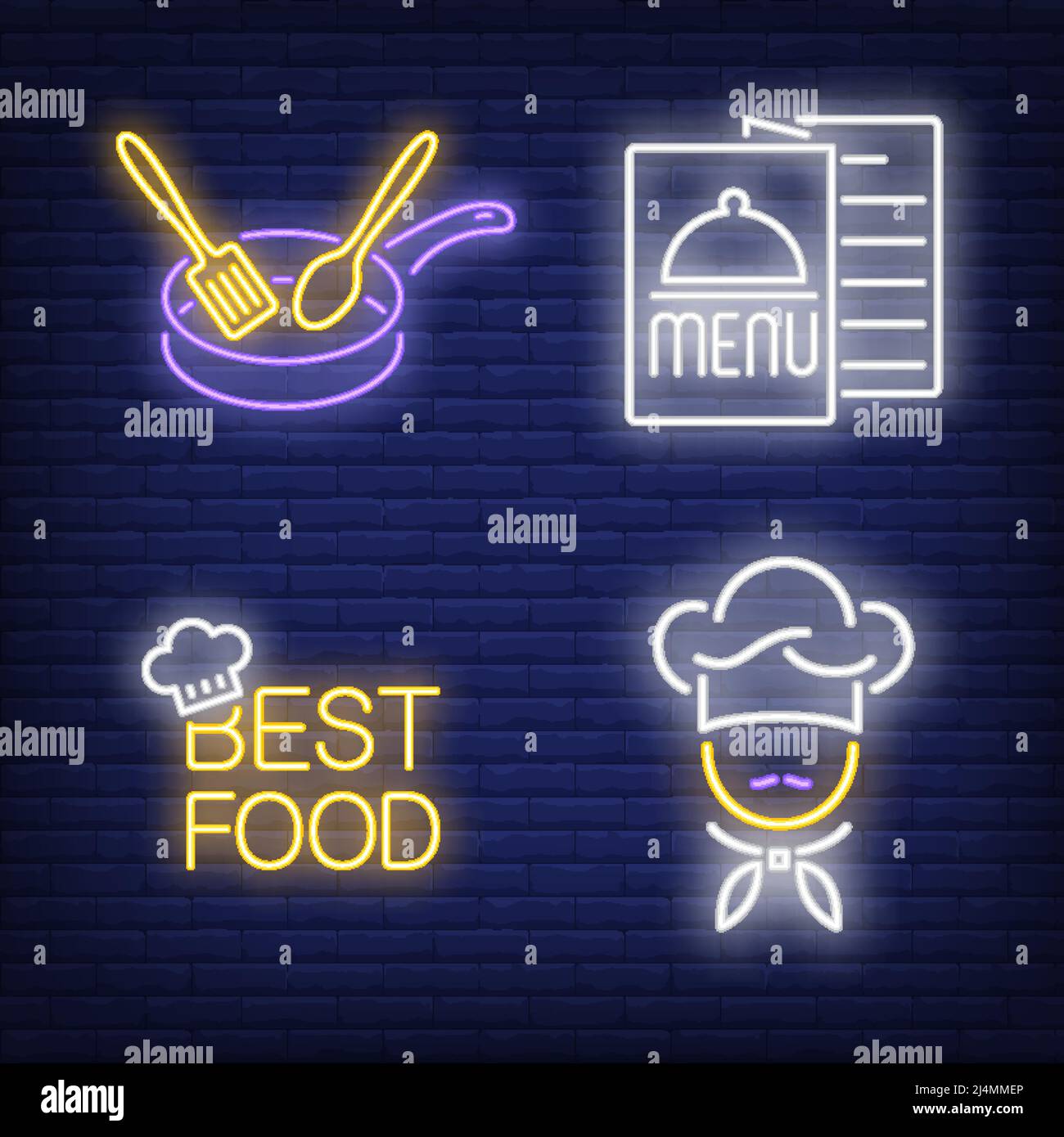 Best food lettering, menu, chef and pan neon signs set. Restaurant ...