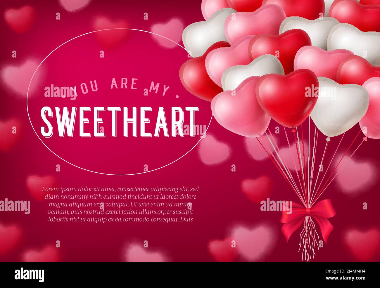 You are my sweetheart lettering, bunch of heart shaped balloons. Saint ...