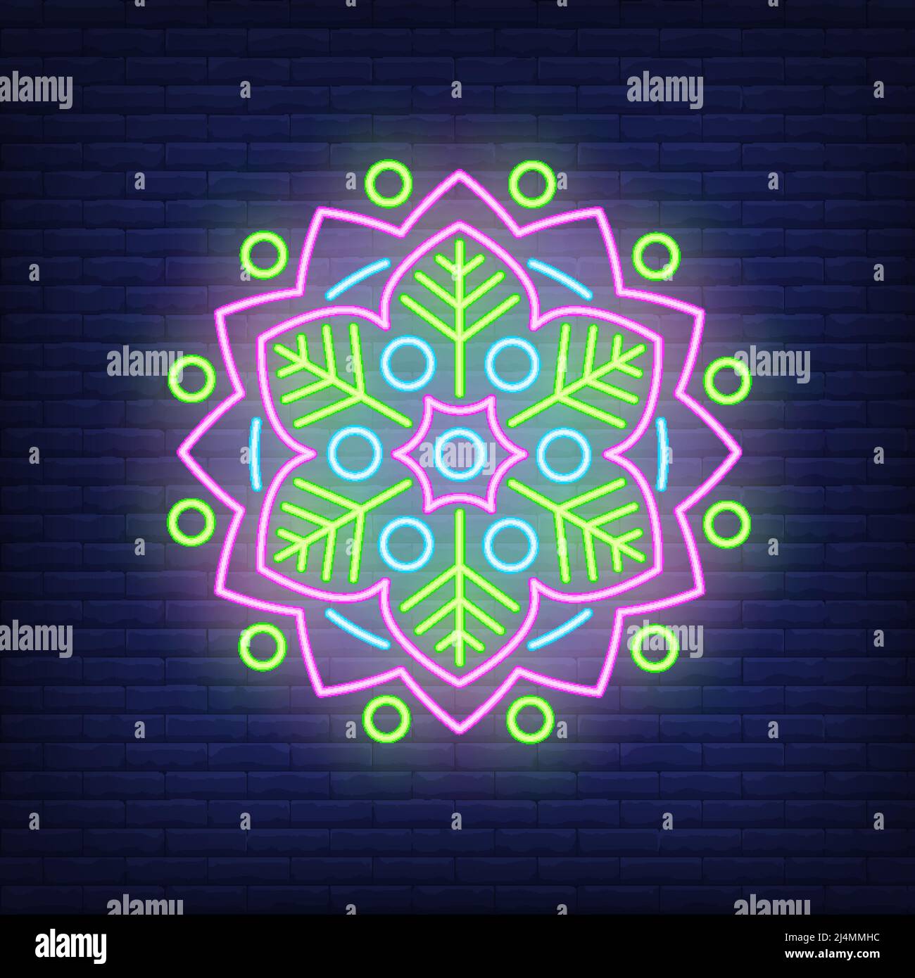 Floral round mandala pattern neon sign. Yoga and meditation concept ...