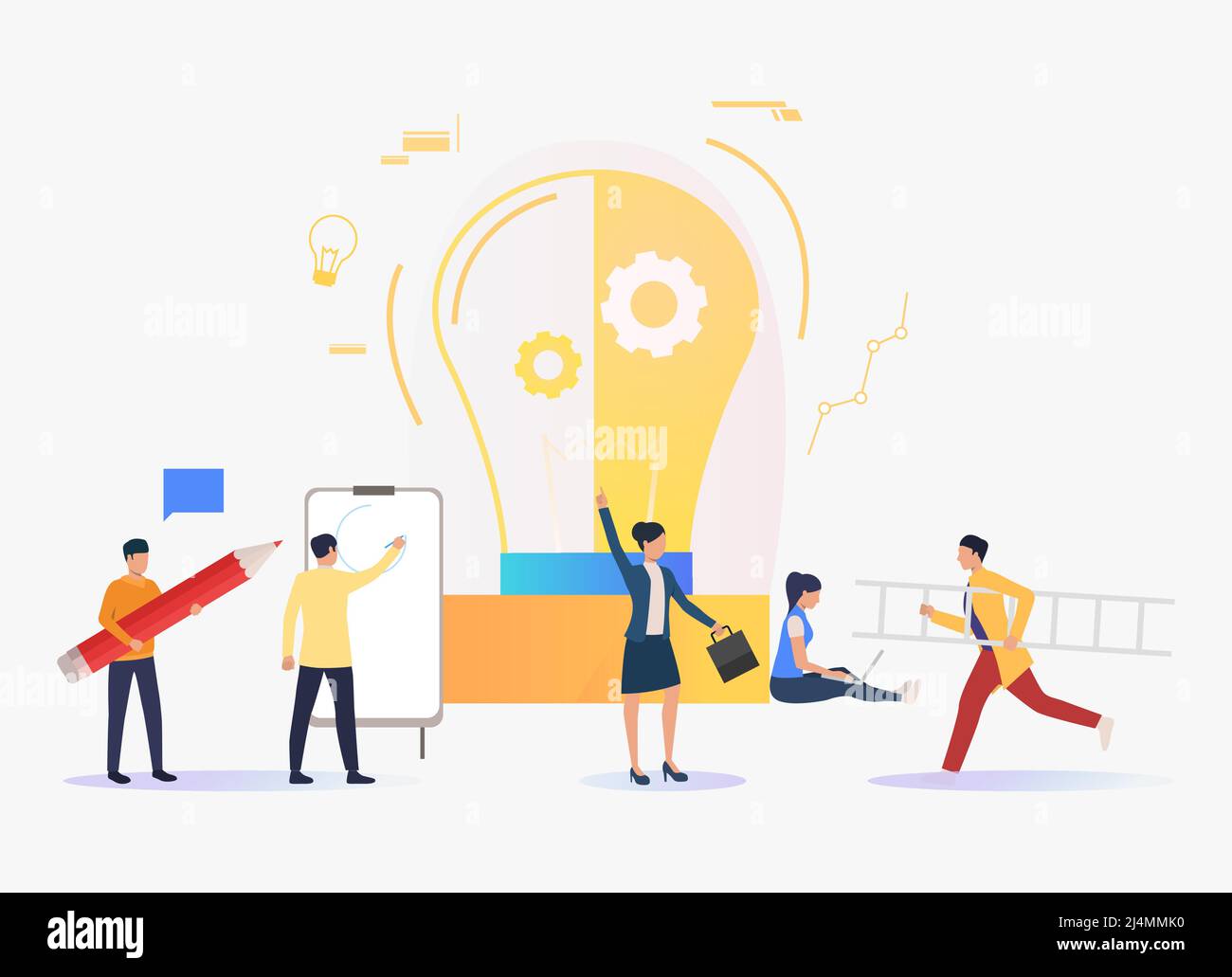 Light bulb, business people working and studying. Innovation, study ...