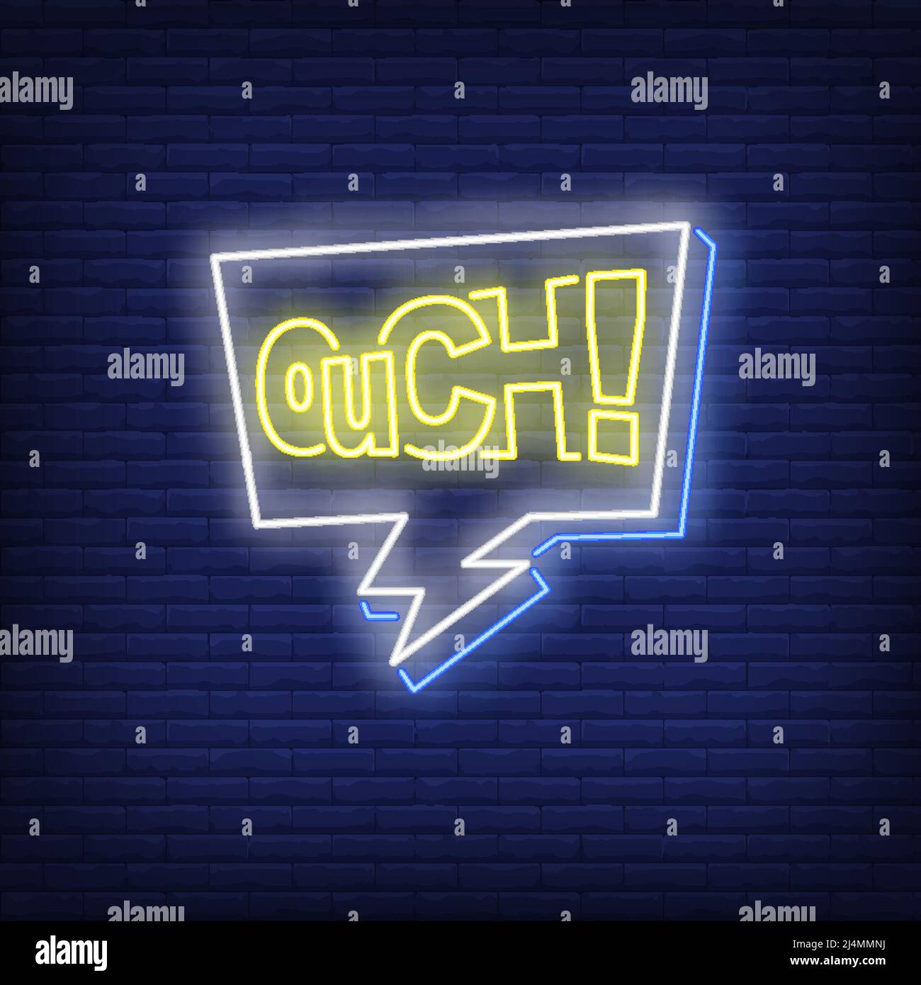 OUCH lettering neon sign. Word in speech bubble on brick wall ...