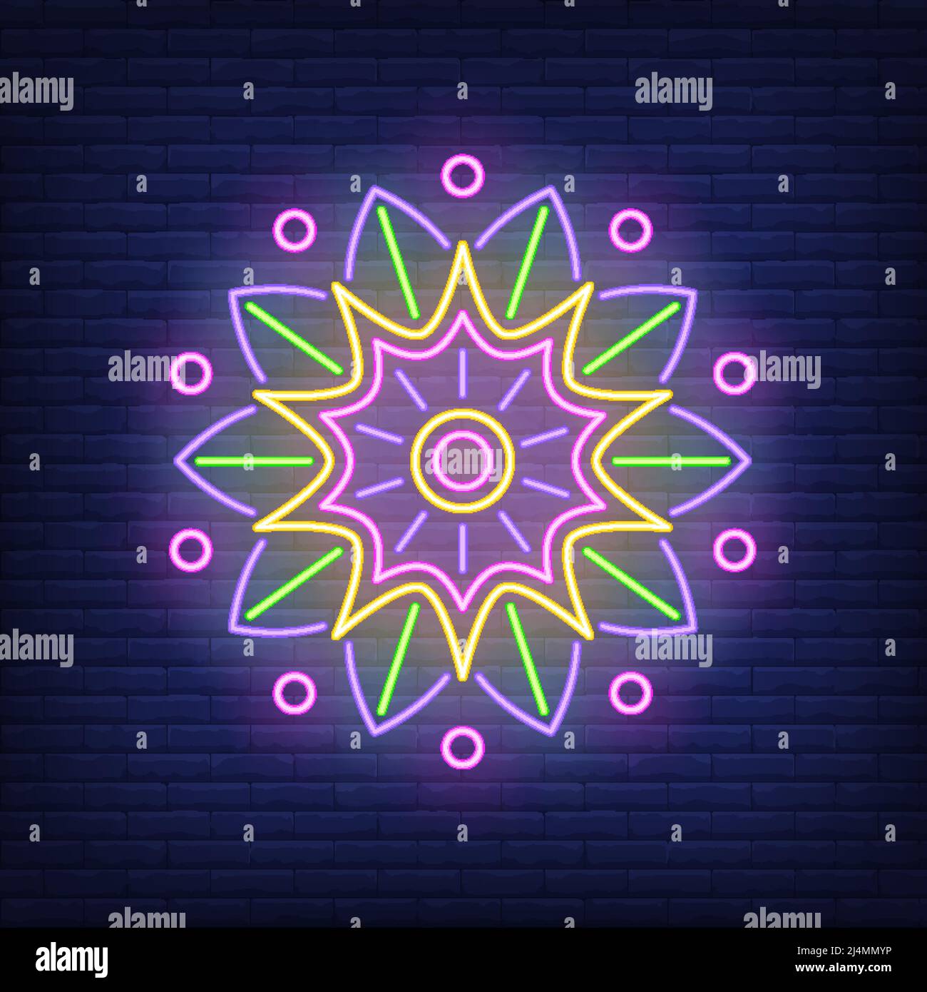 Round mandala ornament neon sign. Yoga and meditation concept design ...