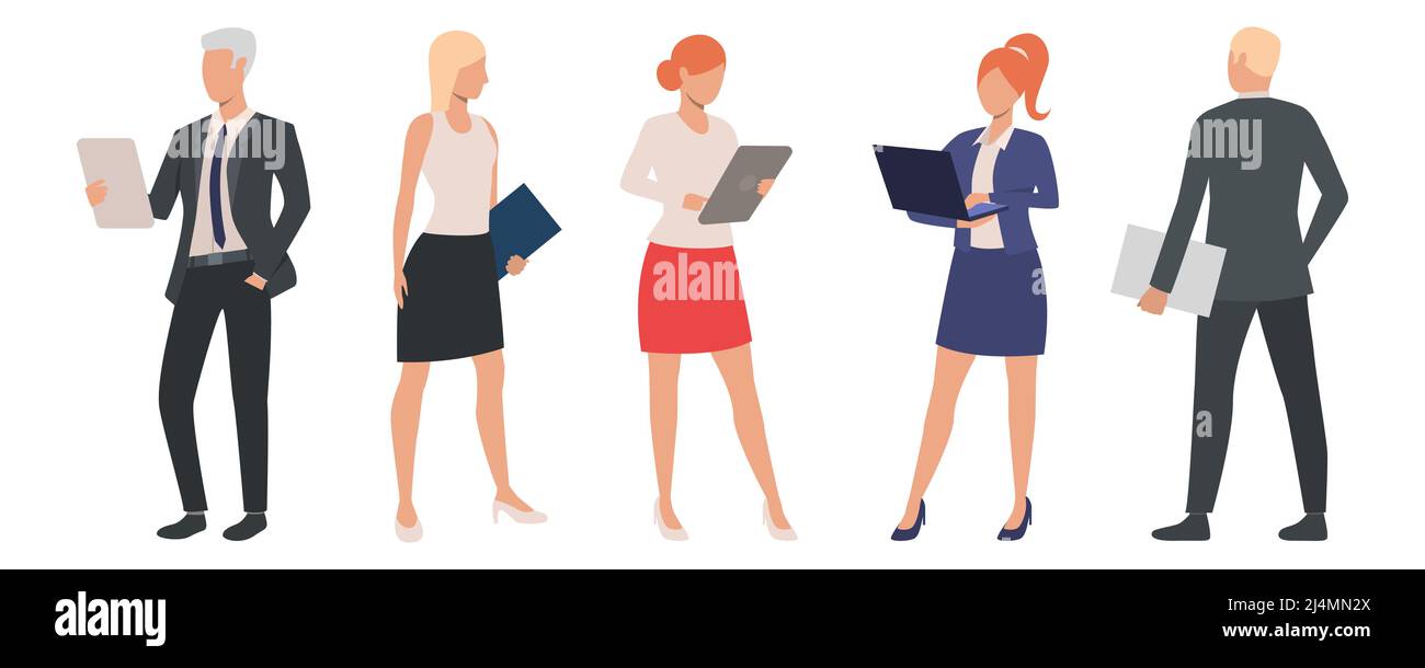 Set of enterprising business specialists using computers. Cartoon ...