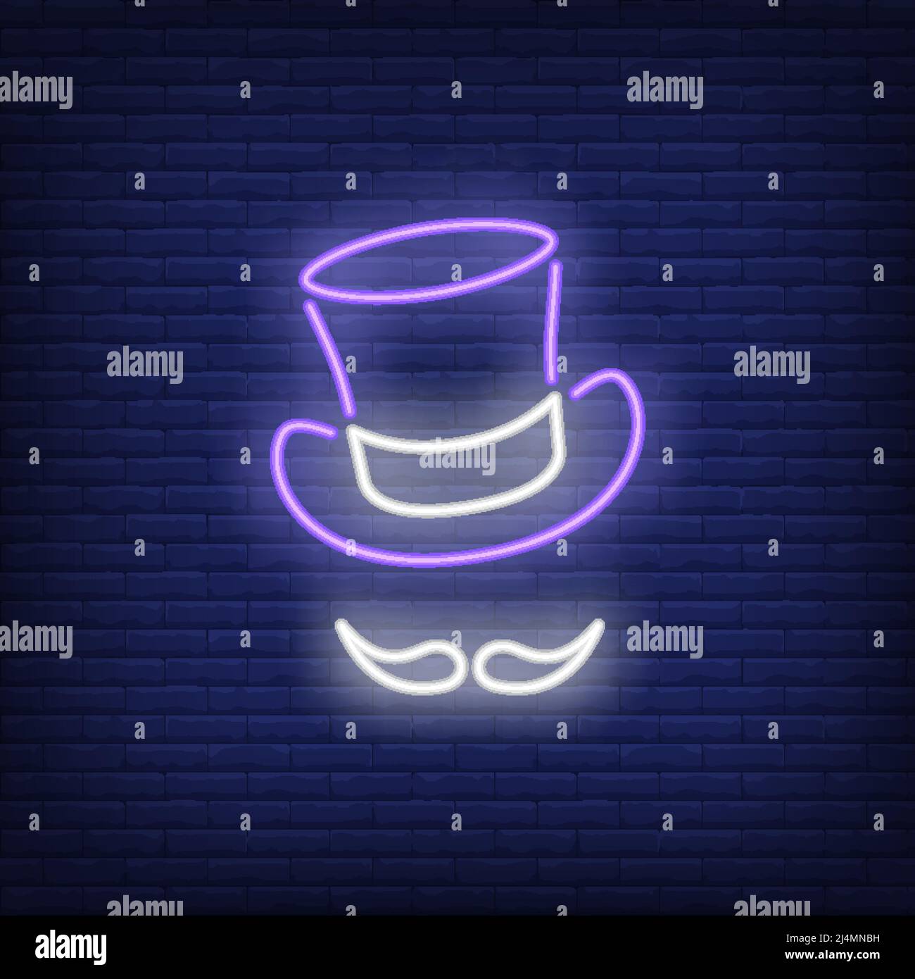 Topper hat and moustache neon sign. Gentleman concept design. Night ...