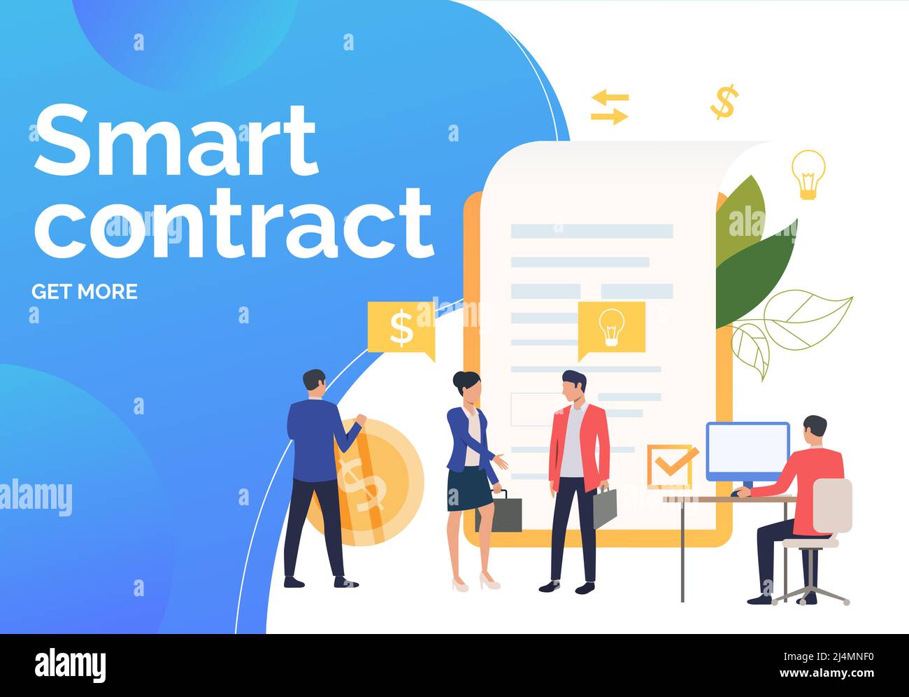 Business people working, concluding contract, sample text. Partnership ...