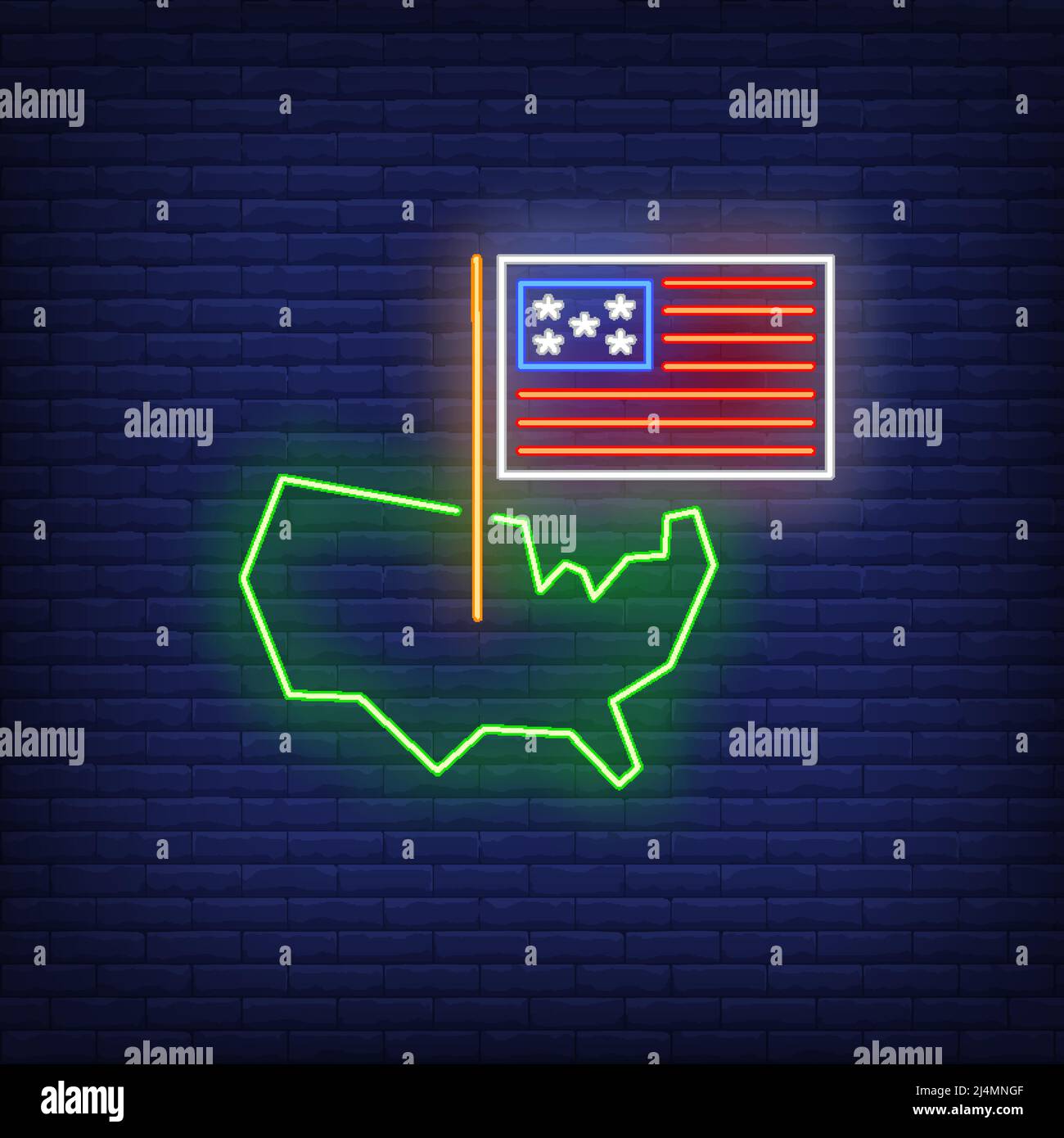USA on map neon sign. American borders, national flag, country, 4th of ...
