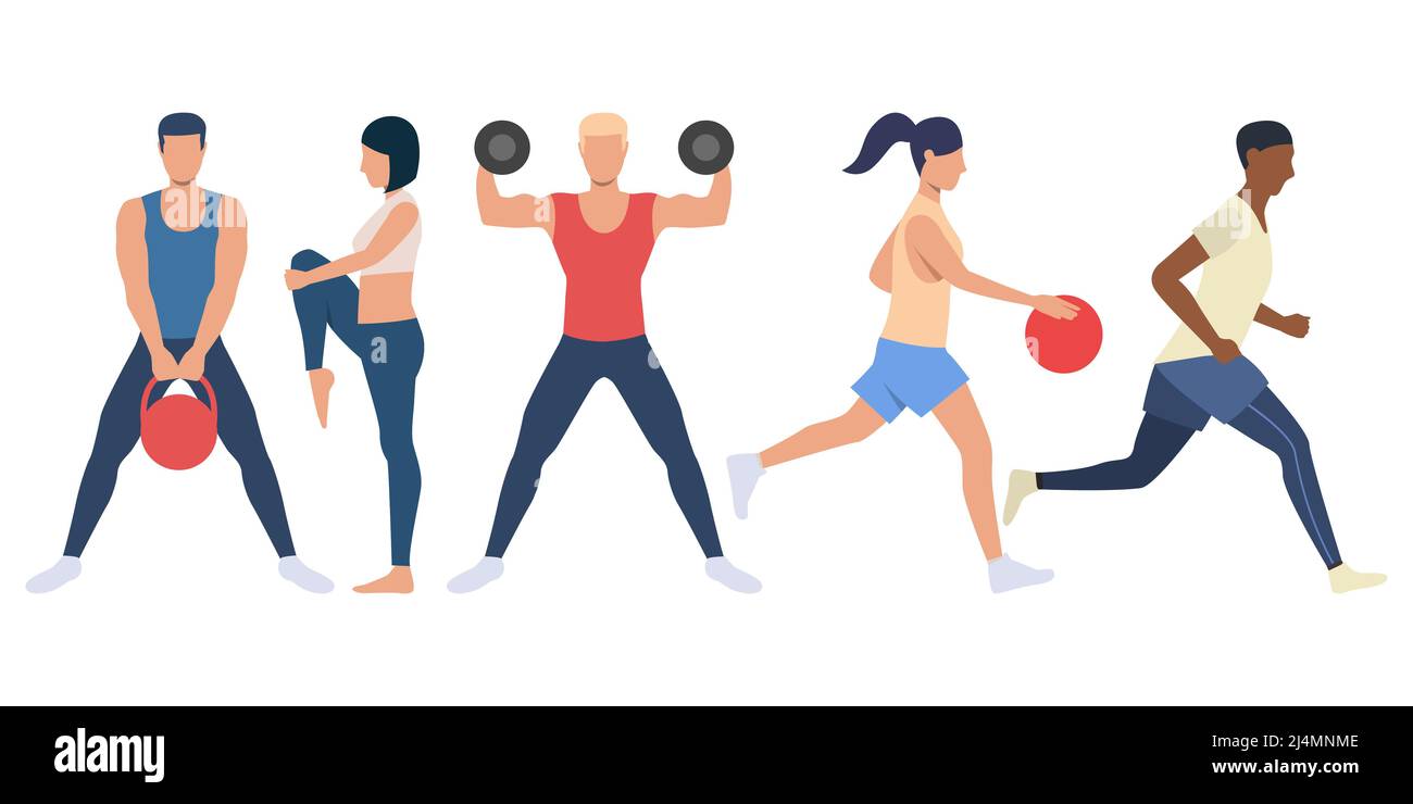 Set of sporty people preparing for competition. Female and male ...