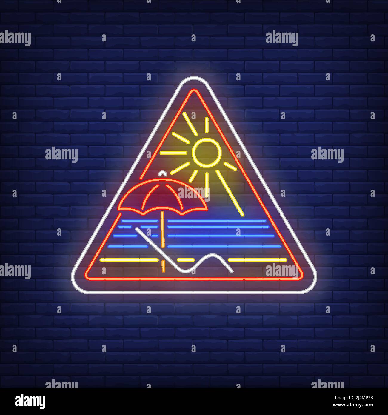 Beach resort neon sign. Lounge, umbrella, sun, sea. Vector illustration ...
