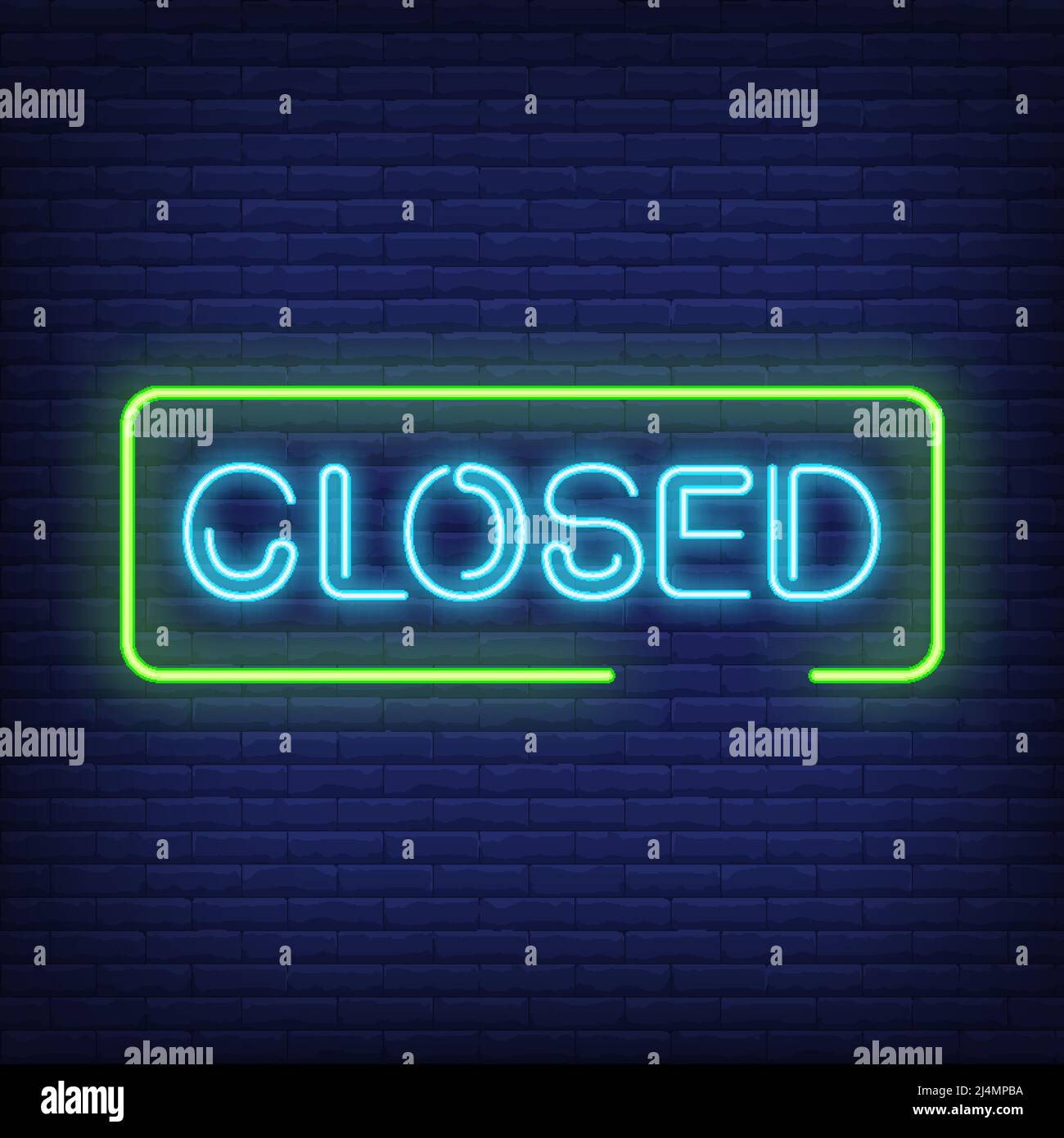 Closed neon text in frame. Shop sign design. Night bright neon sign ...