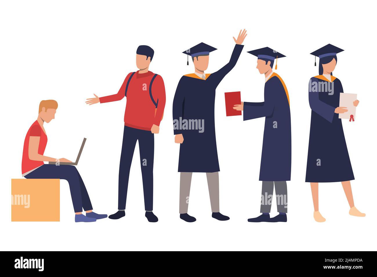 Collection of young students in graduation gowns. Vector illustration ...