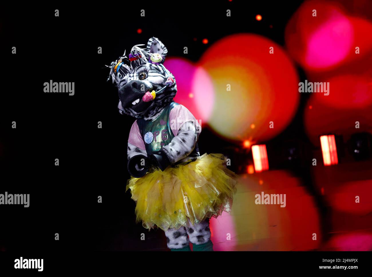 Cologne, Germany. 16th Apr, 2022. The character "The Zebra" is on stage ...