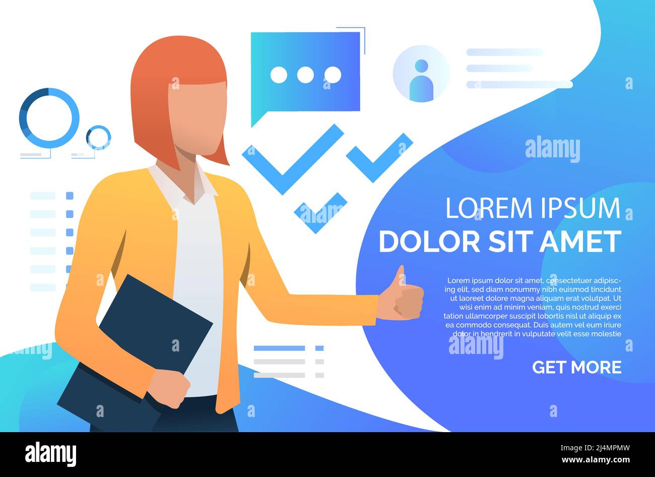 Woman showing thumb up, recommending business product. Representative ...