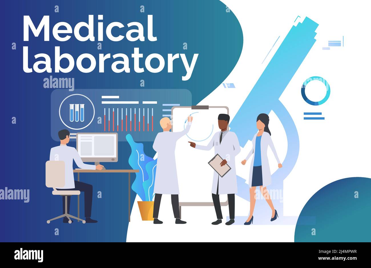 Scientists analyzing medical data vector illustration. Medical test ...