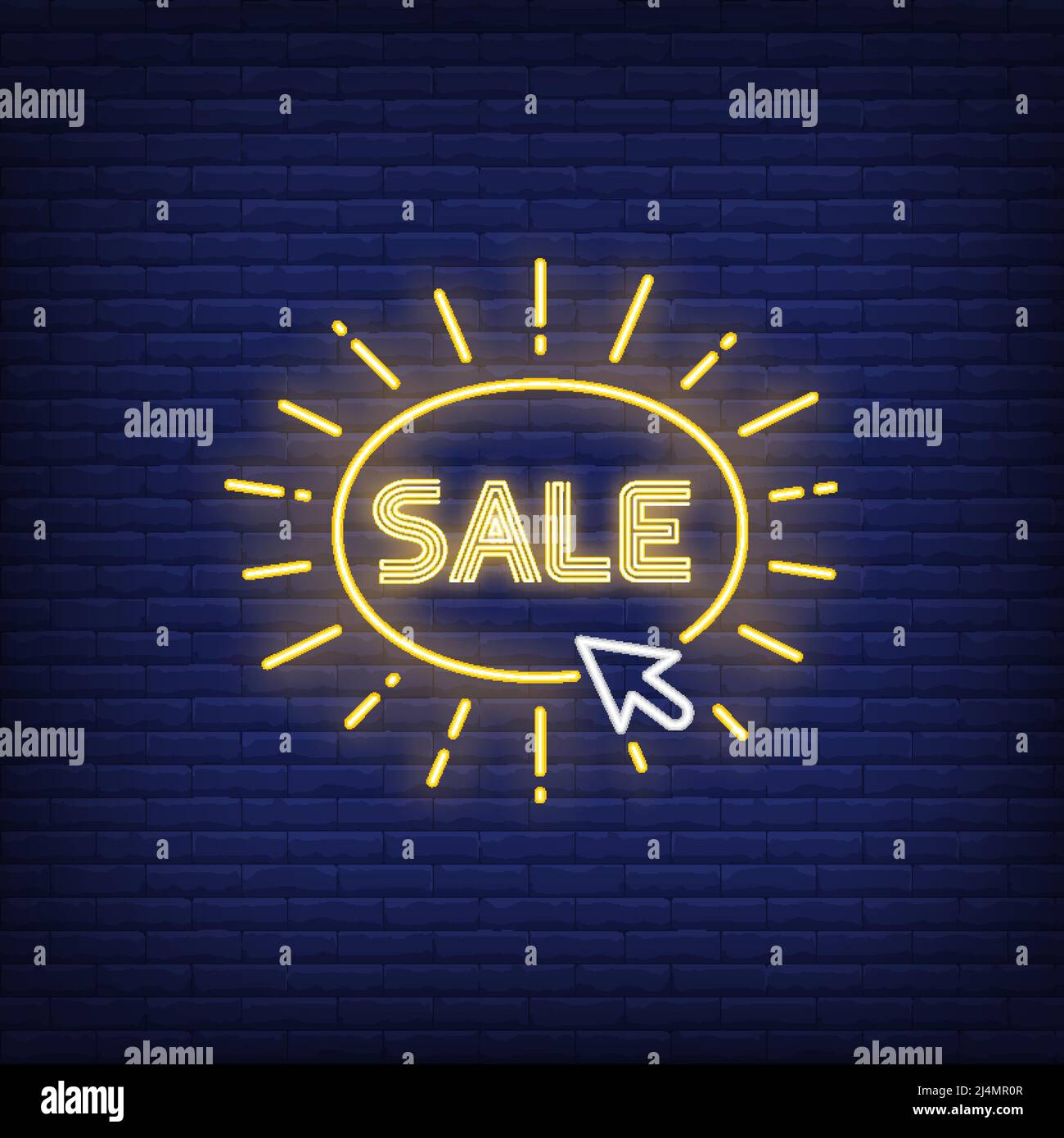 Sale neon sign. Online store button on brick wall background. Vector ...