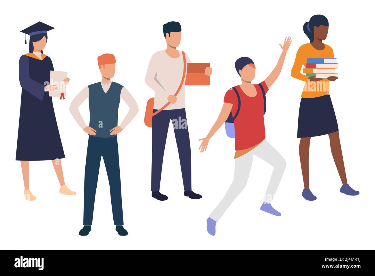 Set of smart students of college. Collection of young men and women ...