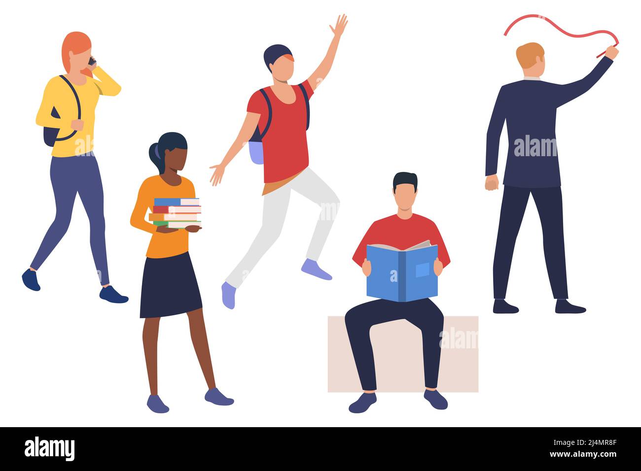 Set of male and female college students. Flat cartoon characters ...