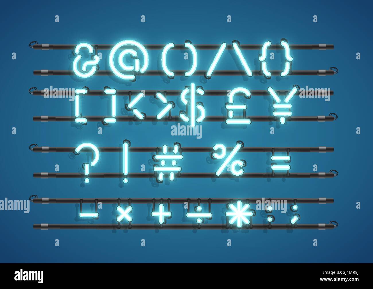 Text symbols neon sign. Glowing symbols on green background with metal ...