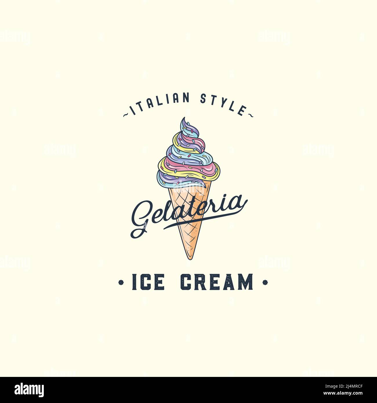 Logo Ice cream. Italian ice cream emblem. Ice cream in a waffle cone ...