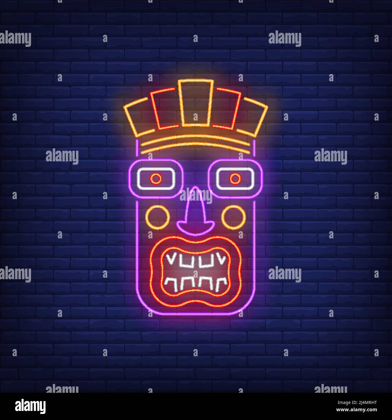 Terrible tiki idol neon sign. Tribal mask, ancient culture design ...