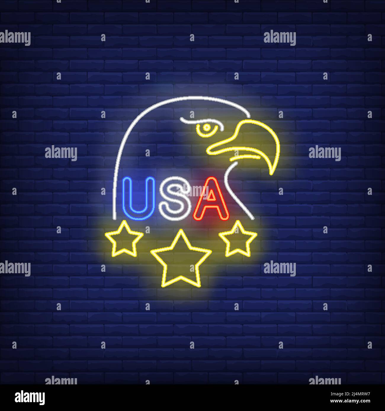 USA eagle neon sign. Stars, national emblem, 4th of July holiday ...