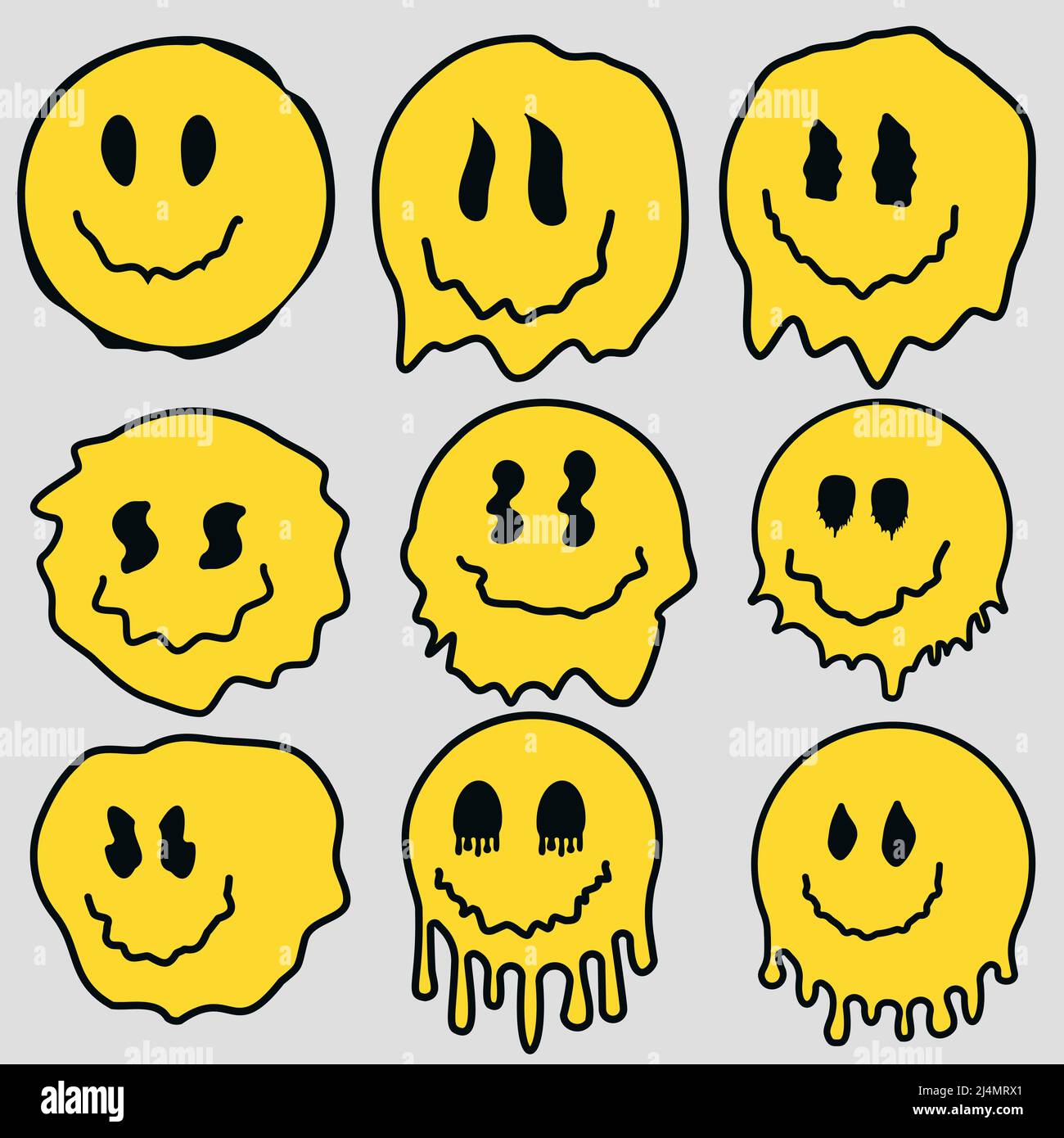 Big set distorted smile emoji isolated on white background Stock Vector ...