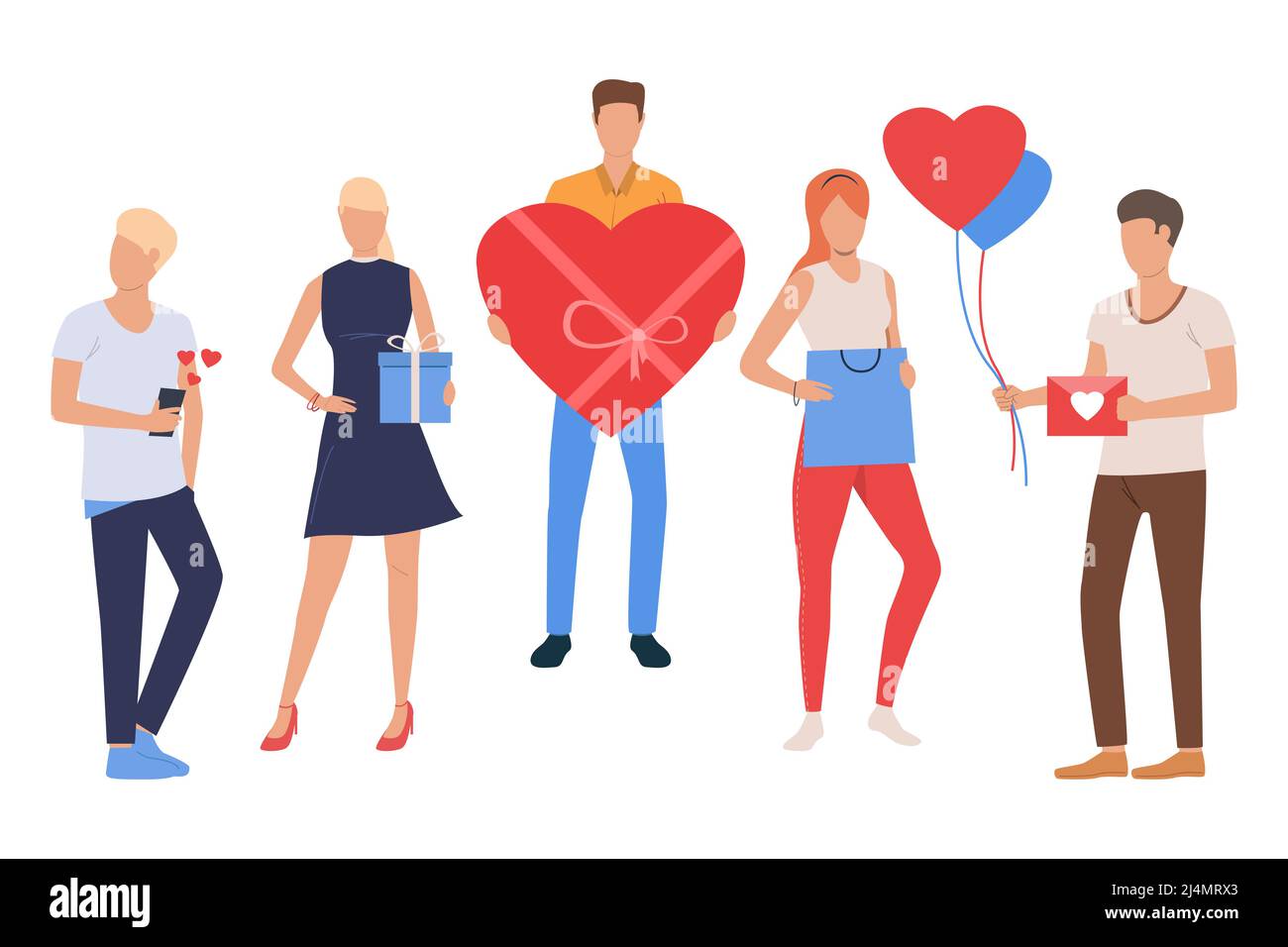 Collection of young people celebrating Valentines day. Group of people ...