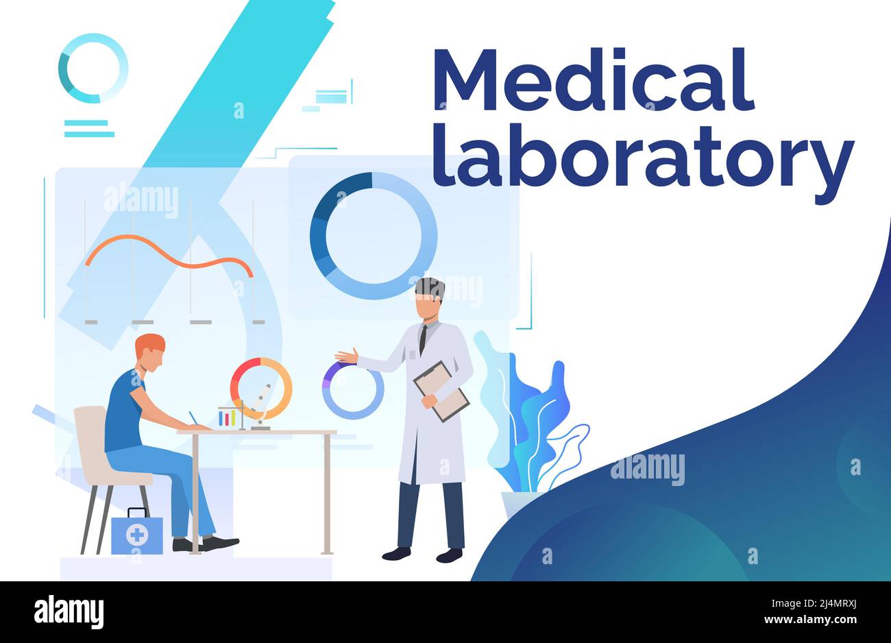 Laboratory workers working with medical data vector illustration ...