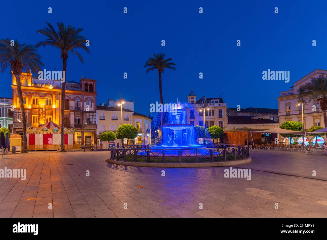 Merida, Spain, May 19, 2021: Sunset view of Plaza de Espana in Spanish ...