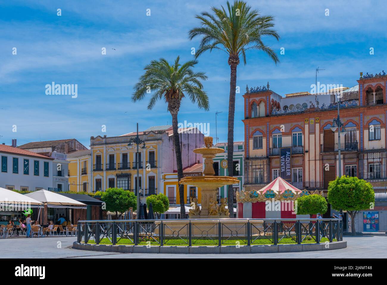 Merida, Spain, May 20, 2021: View of Plaza de Espana in Spanish town ...