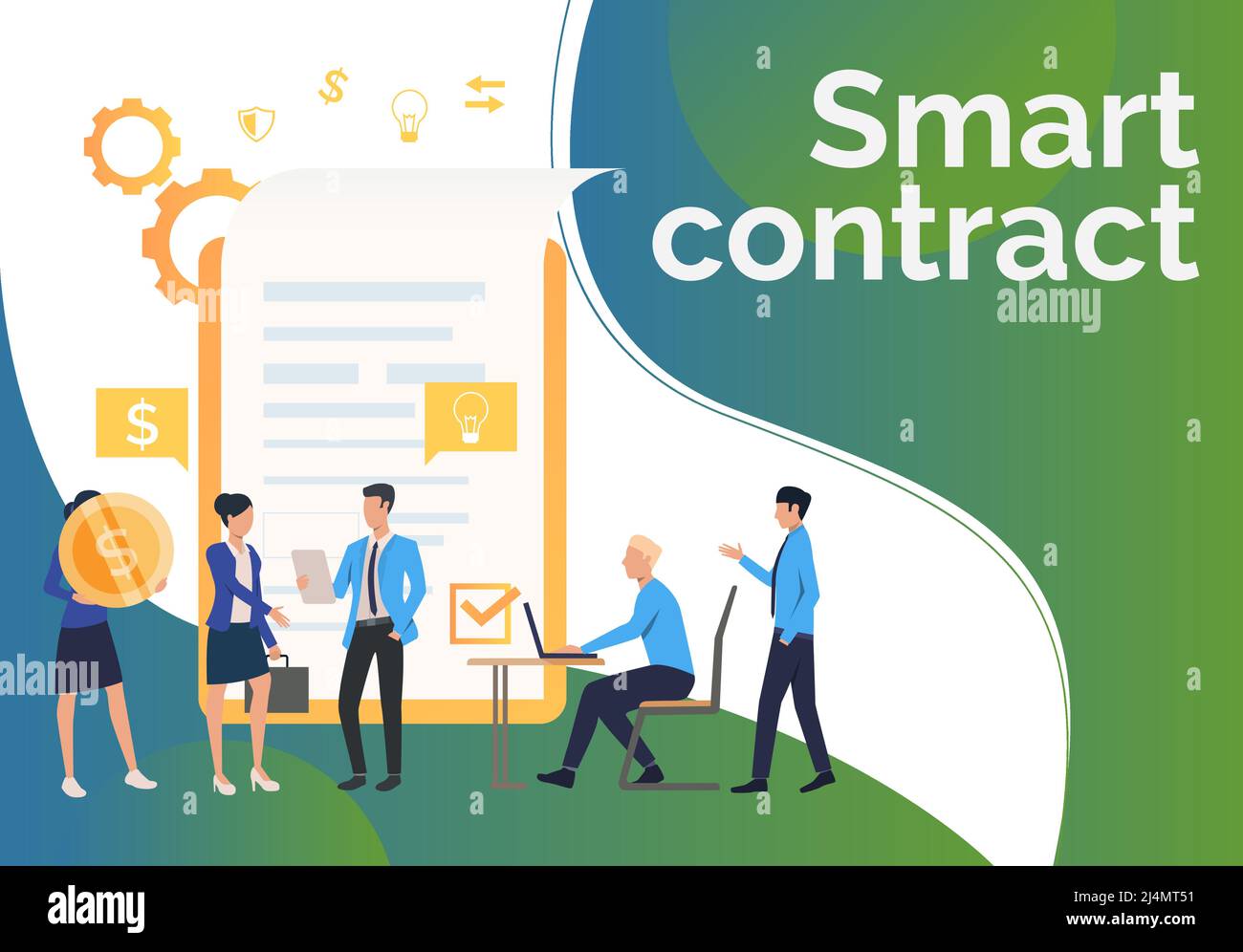 Business partners working and concluding contract, sample text ...