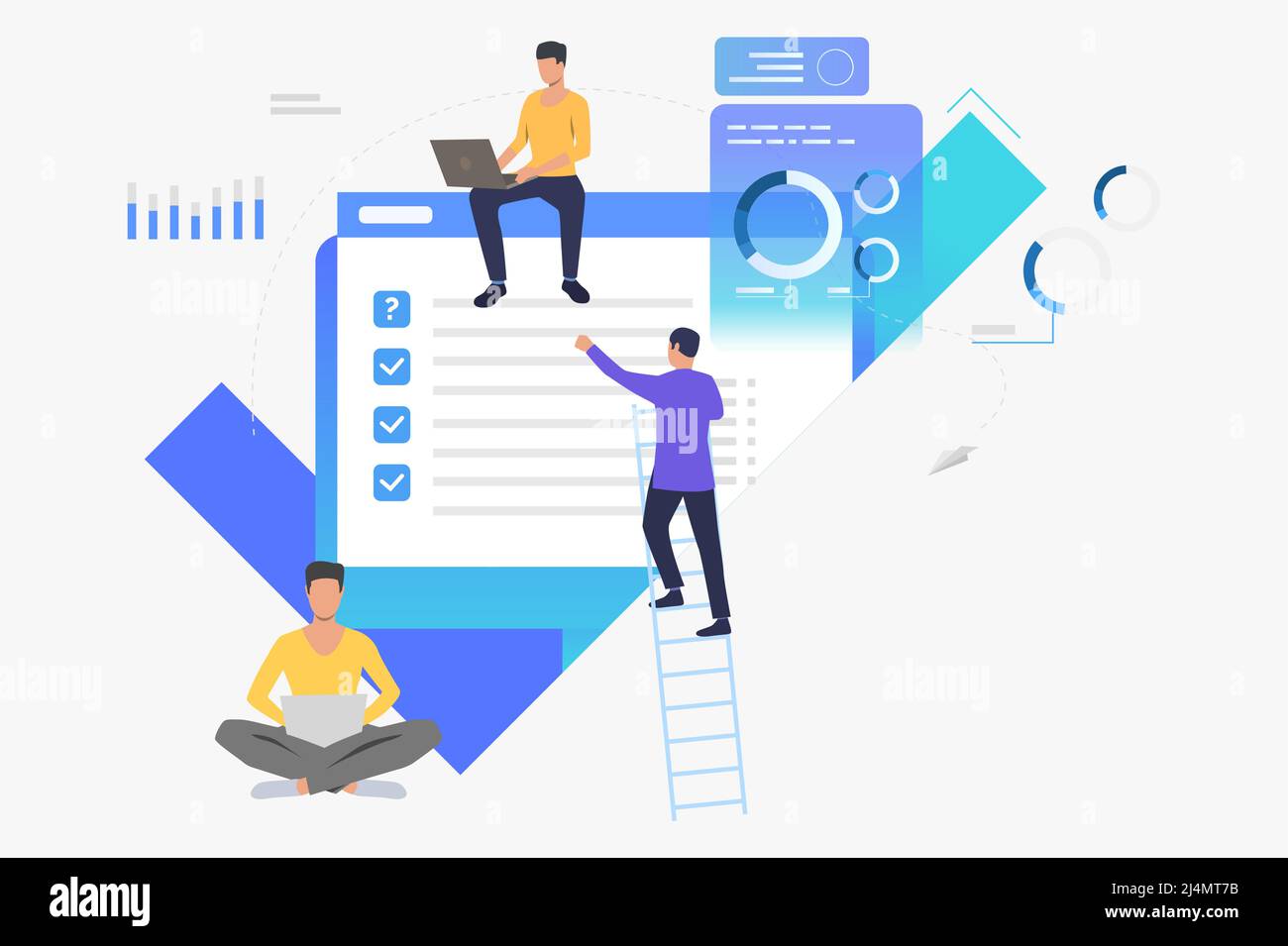 Business people working with data on computers. Chart, information ...