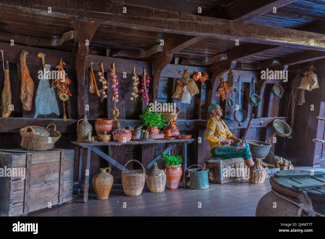 La Rabida, Spain, May 21, 2021: Interior of a replica of Columbus ship ...