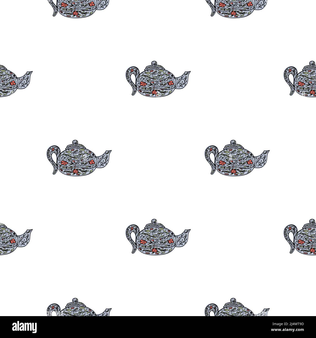 Seamless pattern with cute teapots. Background of doodle kettle ...
