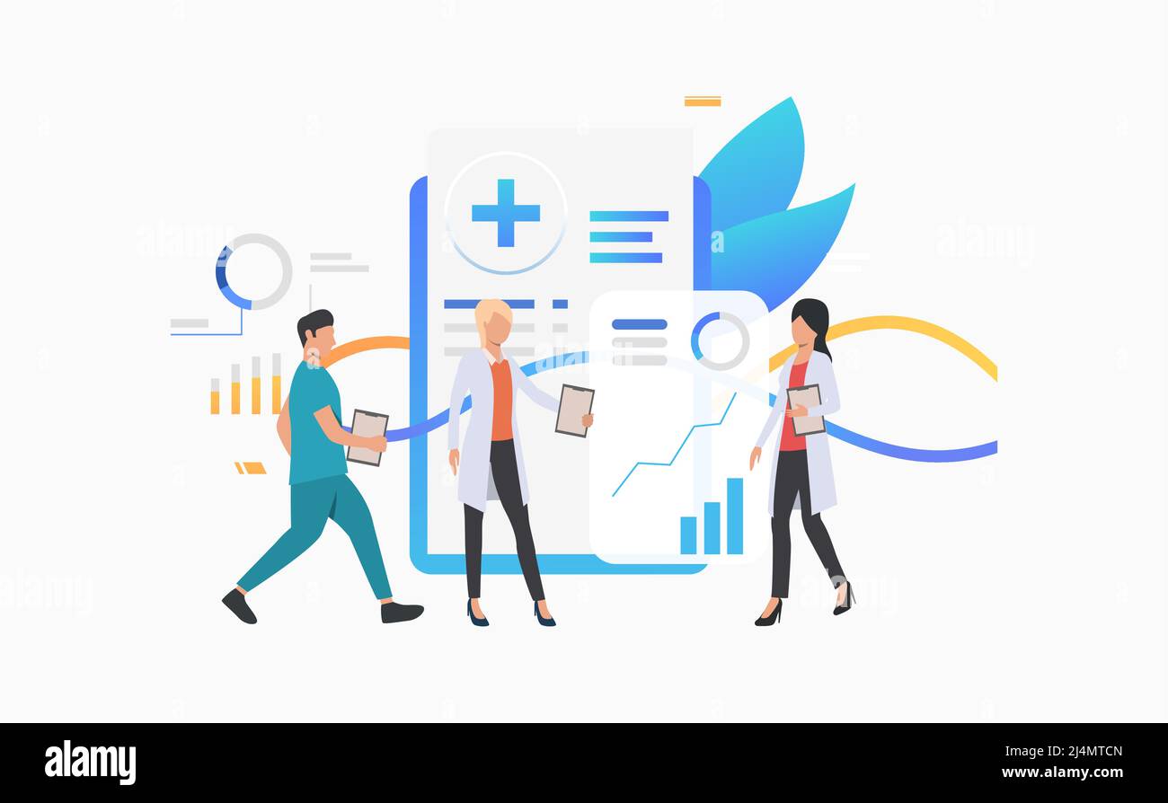 Medical workers analyzing electronic record vector illustration ...