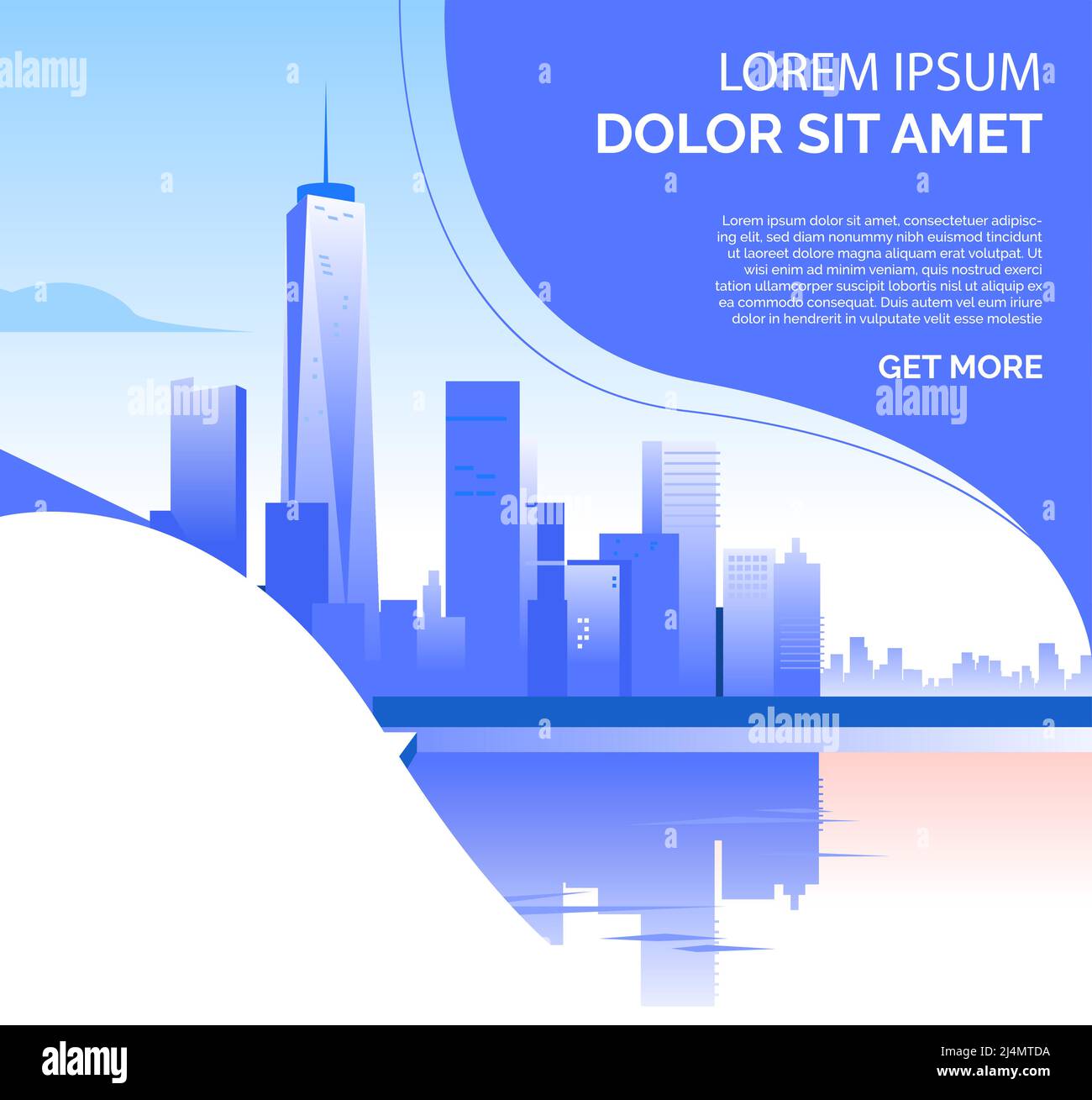 Downtown with skyscrapers and sample text. Building, city, downtown ...