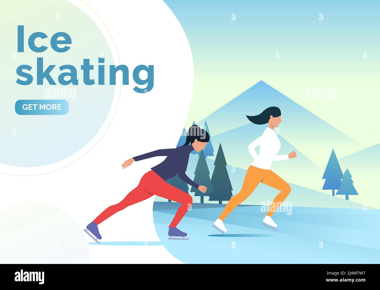 Ice skating lettering, skater women and snowy landscape. Lifestyle ...