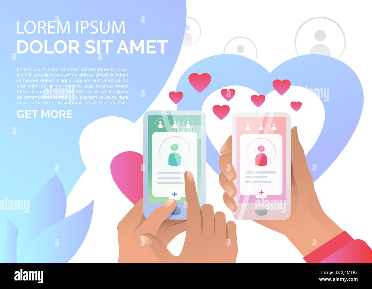 People using online dating application on smartphones. Network ...