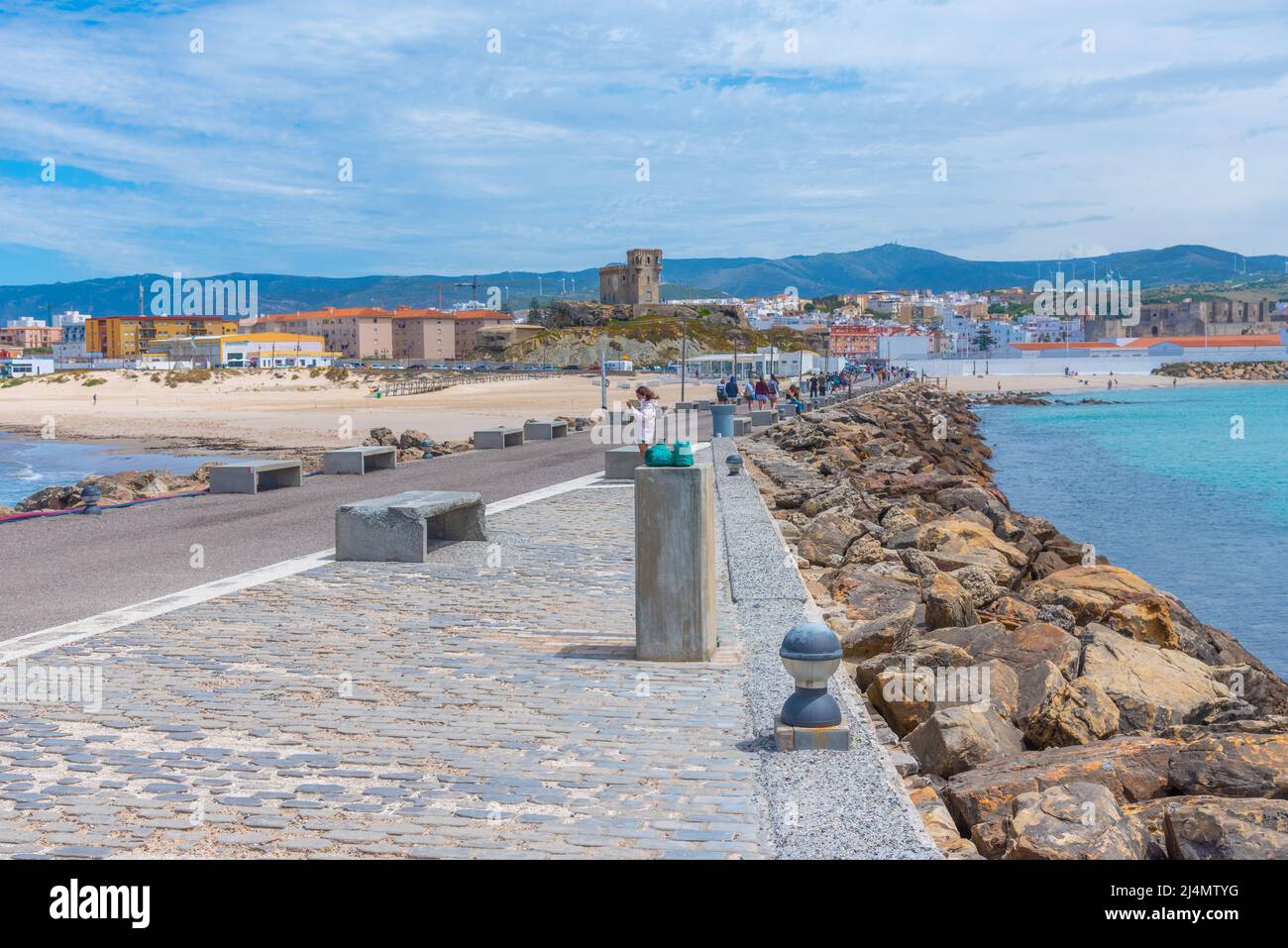 Tarifa, Spain, May 23, 2021: Seaside view of Spanish town Tarifa Stock ...
