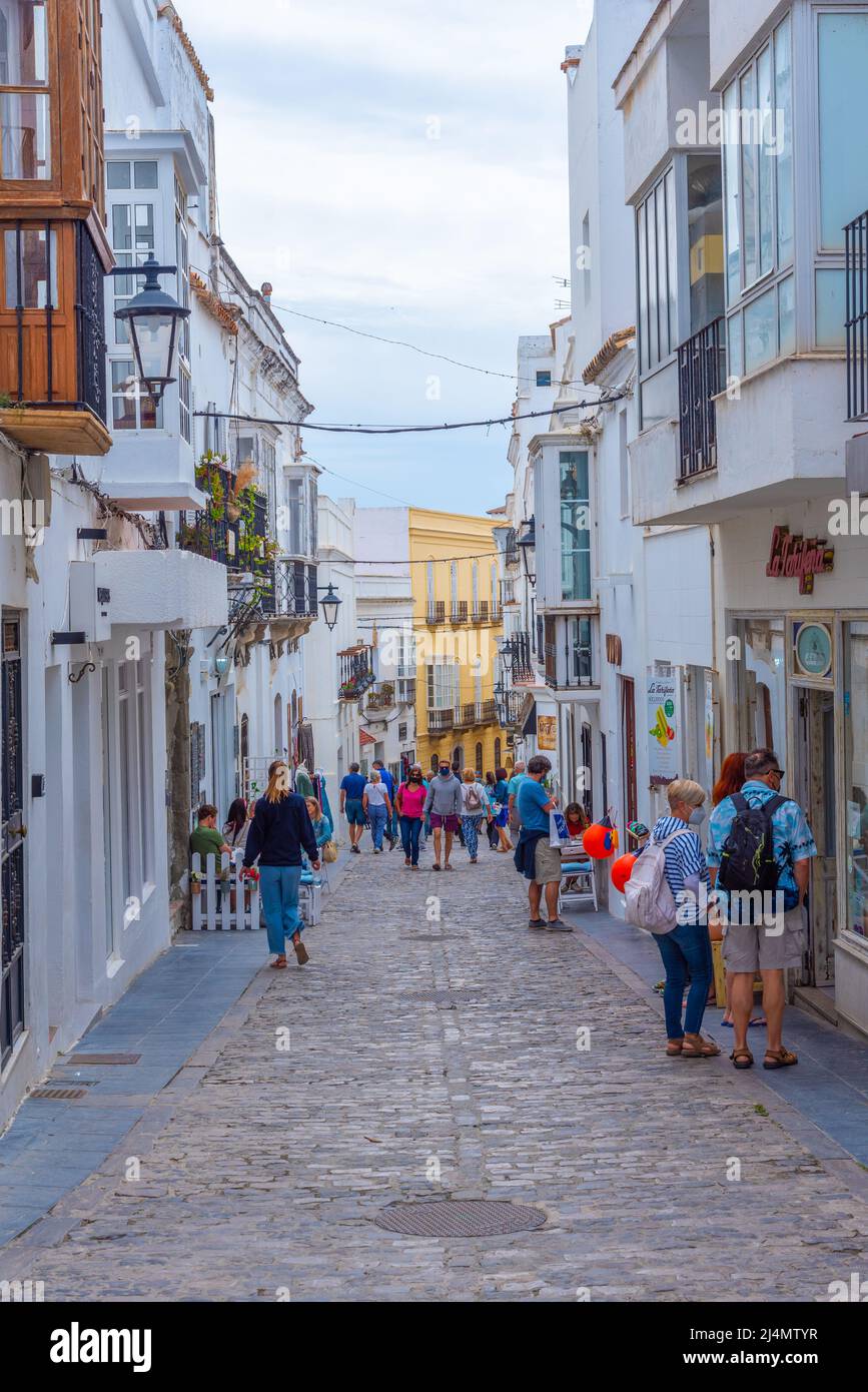 Tarifa, Spain, May 23, 2021: White street in the old town of Spanish ...
