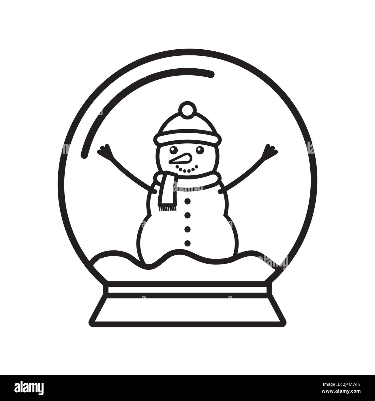 Vector flat outline snowball with snowman isolated on white background ...